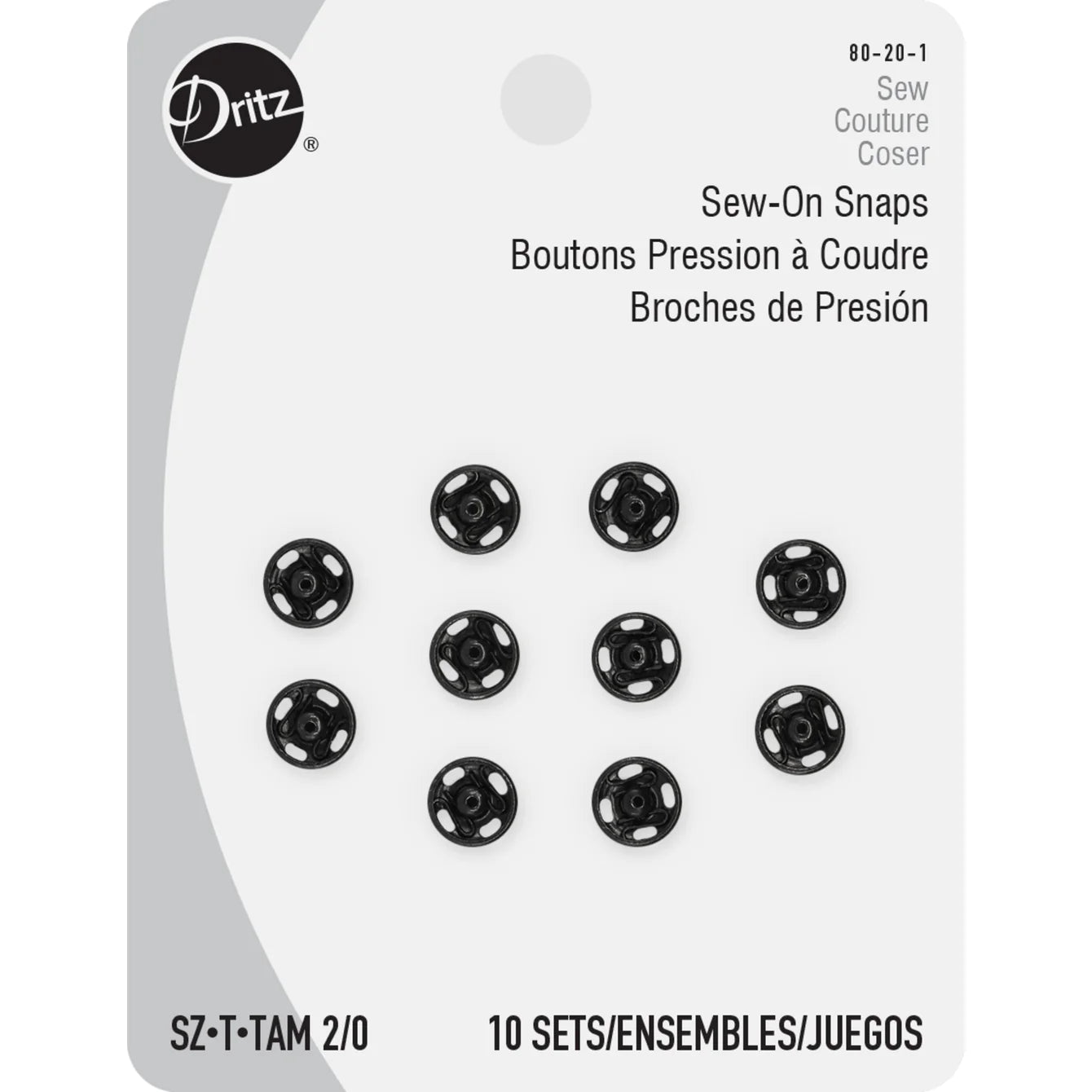 Dritz Sew-On Snaps Size 2/0 10pc. Black – Quiltandsew.com